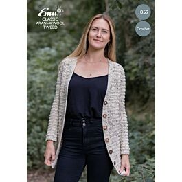 Emu Classic Aran With Wool Tweed Ladies Cardigan 1059 Crochet Pattern ...